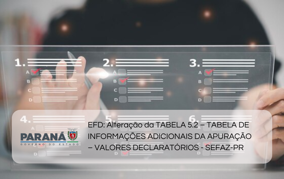 EFD: Alteração da TABELA 5.2 - SEFAZ-PR